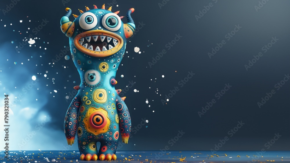 Witzige 3D Monster Alien Figur mit großen Augen und offenem Mund zeigt ...