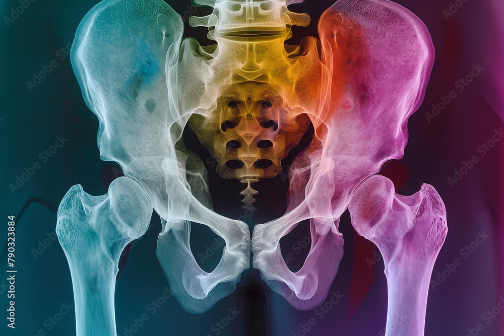 An x-ray image depicting the bones of a human skeleton, highlighted ...