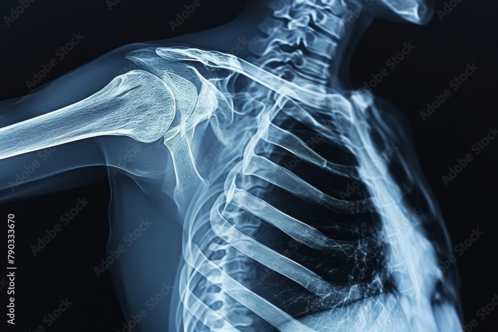 This x-ray image captures the detailed structure of a persons shoulder ...