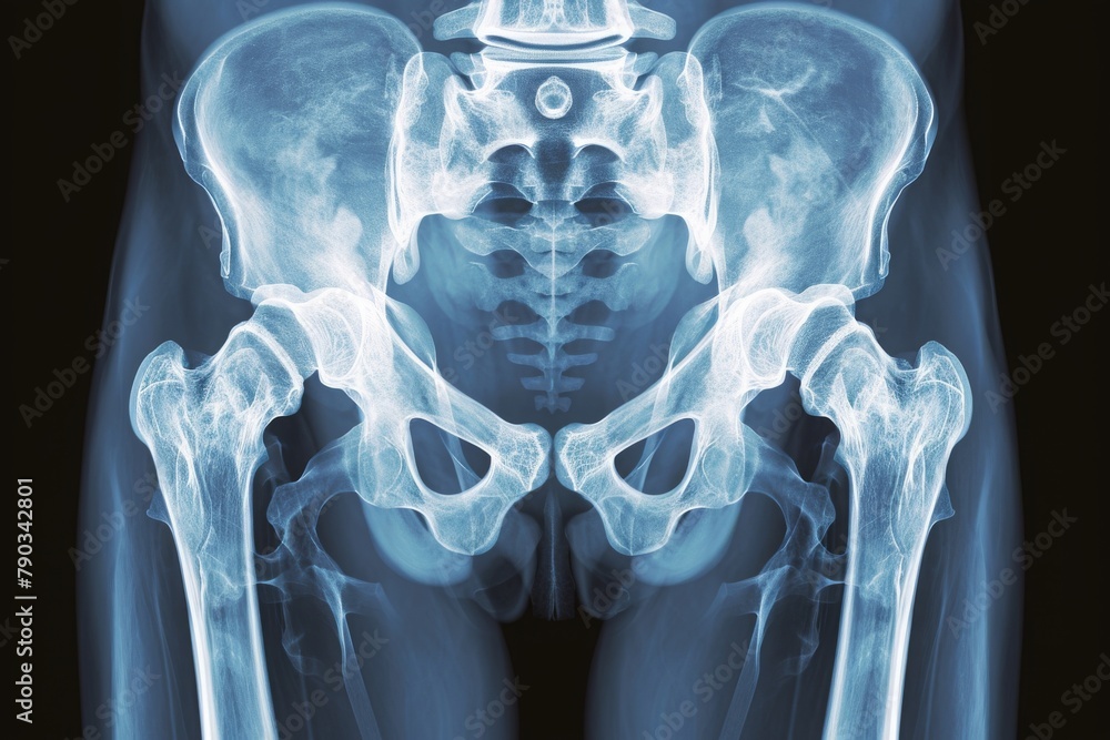 This x-ray image showcases a detailed view of a mans knee and knee ...