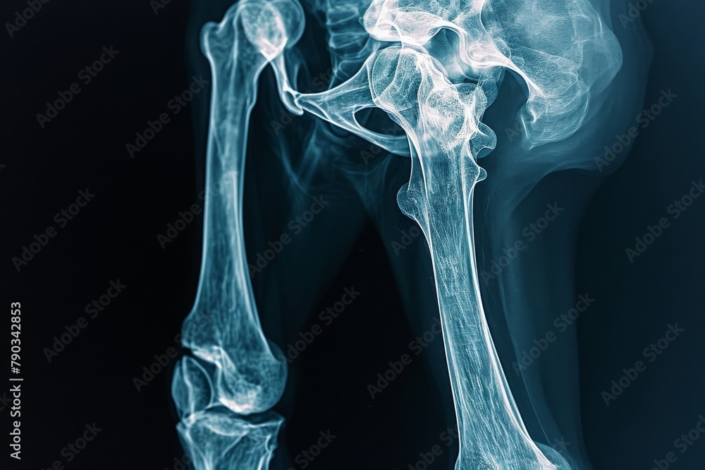 This photo shows an x-ray image of a human leg and a bone, providing a ...
