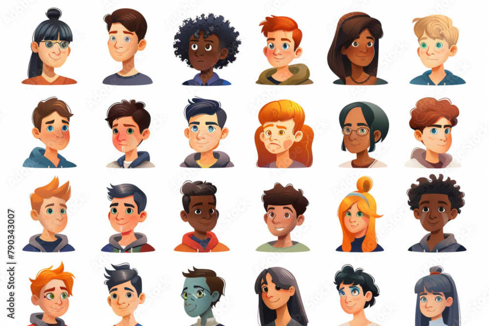 Set of portraits of teenagers. Avatars of boys and girls of different ...
