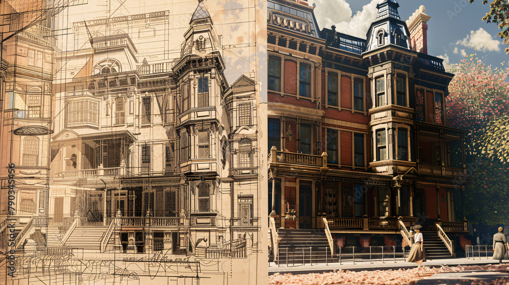 Victorian Architectural Blueprint to Reality Transition, Evolution of ...