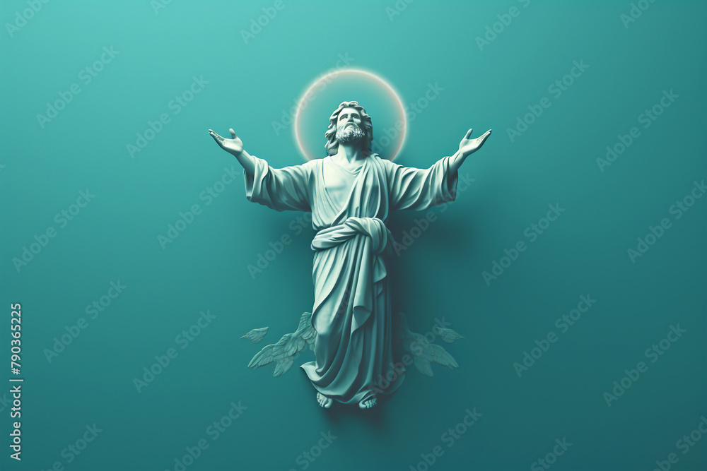 Minimalist modern representation of Jesus with nimbus on a blue ...