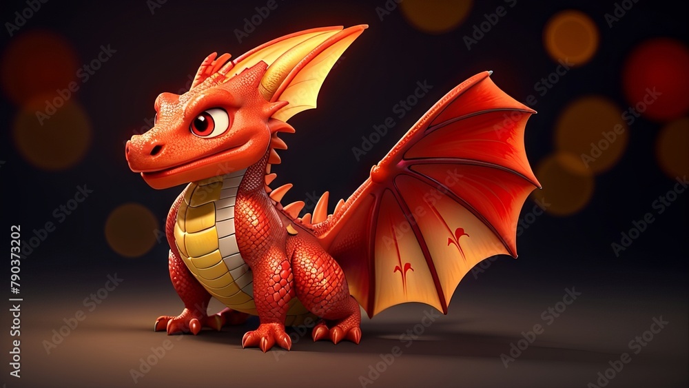 Friendly red dragon with wings. Cheerful cartoon fiery dragon with a ...