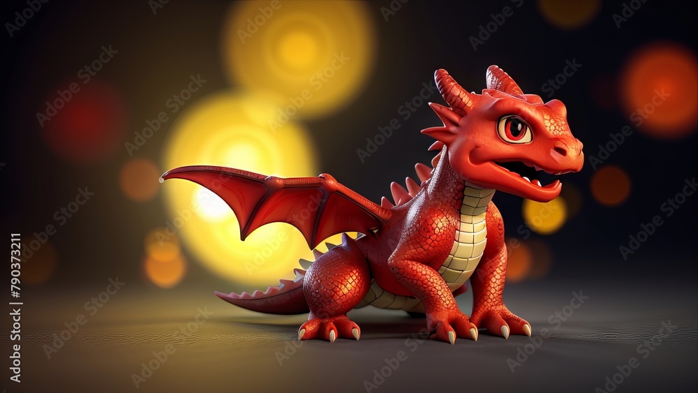 Friendly red dragon with wings. Cheerful cartoon fiery dragon with a ...