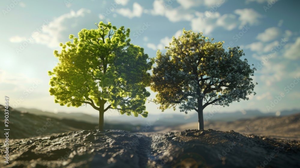 tree in two with very different environments Earth Day or World ...