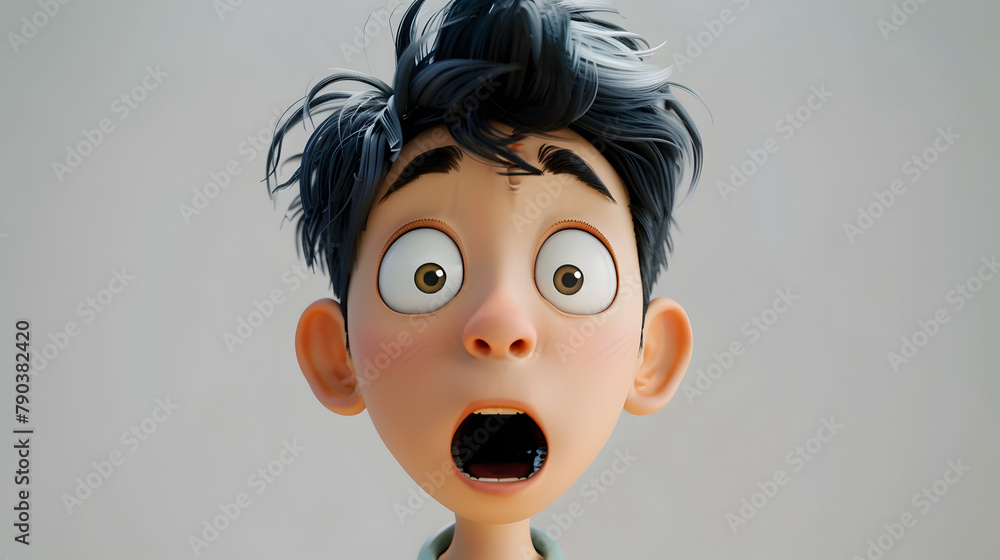 Surprised shocked scared Asian cartoon character young adult man male ...