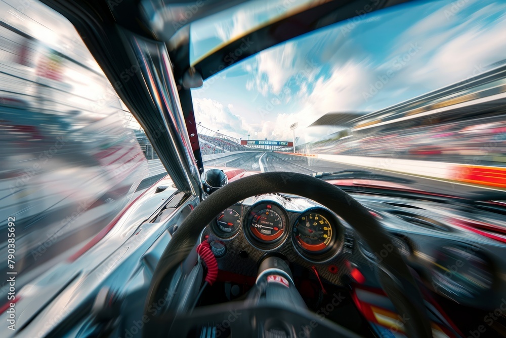 Speeding Race Car Interior, Driver's Perspective, Blurred Track Stock ...