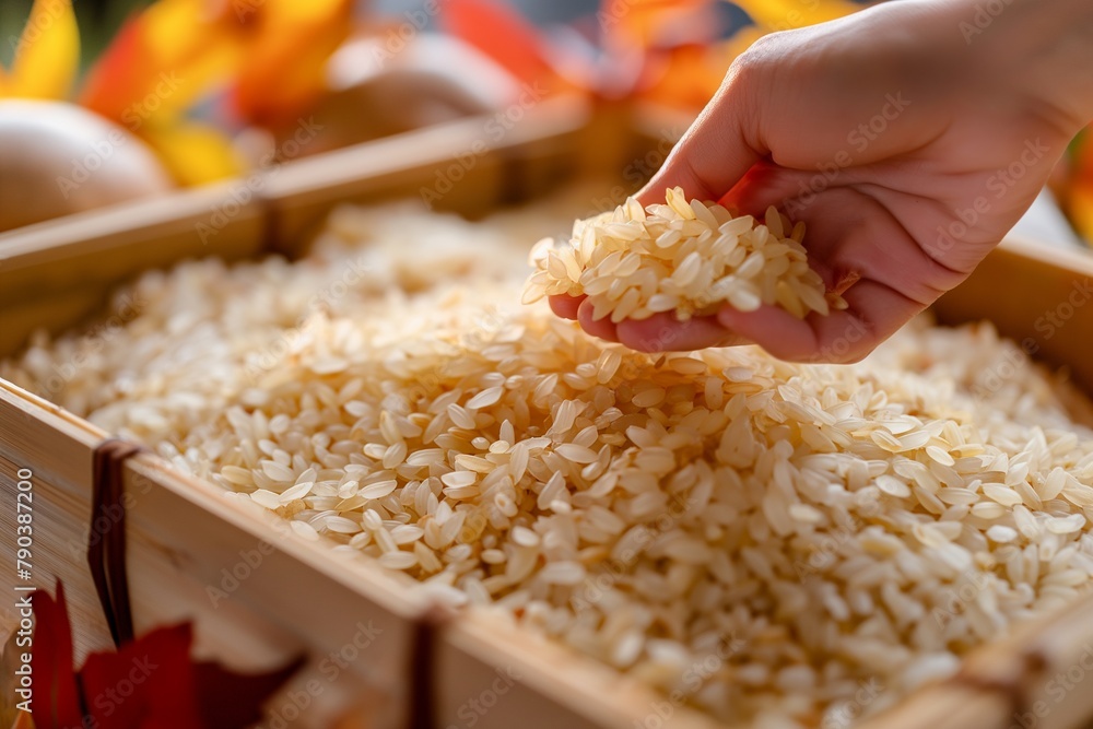 checking ripe rice in autumn closeup, farmer checking ripe rice, farmer ...