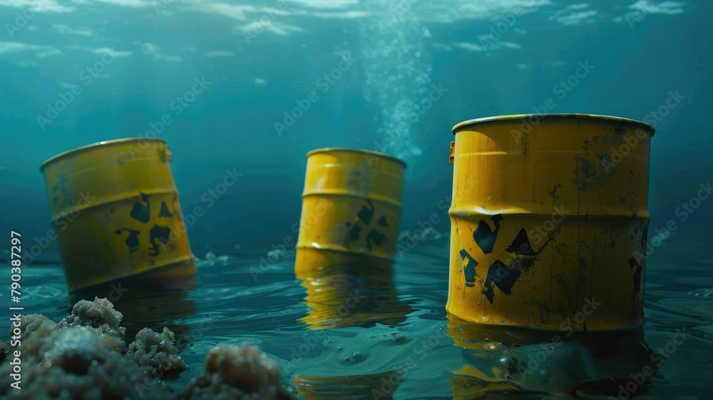 Underwater view of toxic barrels leaking - Horrifying underwater scene ...