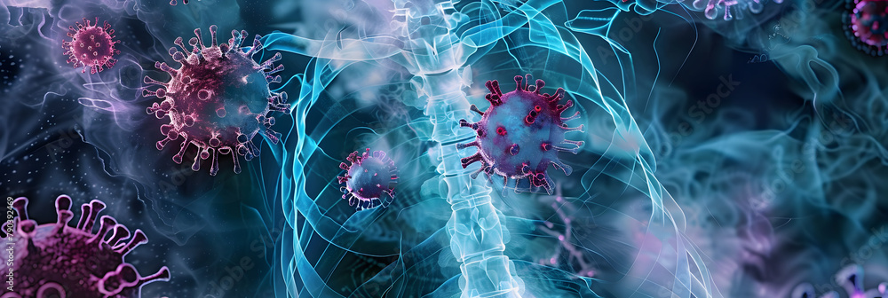 Illustrative pseudo xray of virus cells causing respiratory illness ...