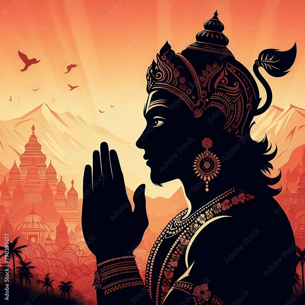 Illustration of a silhouette of lord hanuman for hanuman jayanti for ...