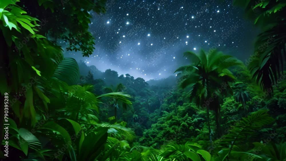 A lush forest abundant with tall trees is illuminated by the dazzling ...