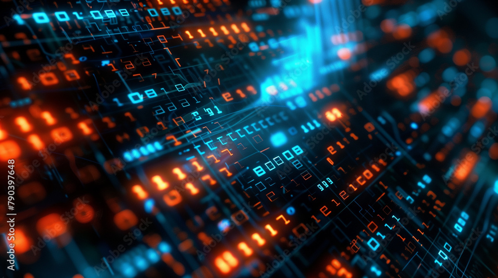 Abstract Data Stream With Binary Code And Lights Futuristic Abstract