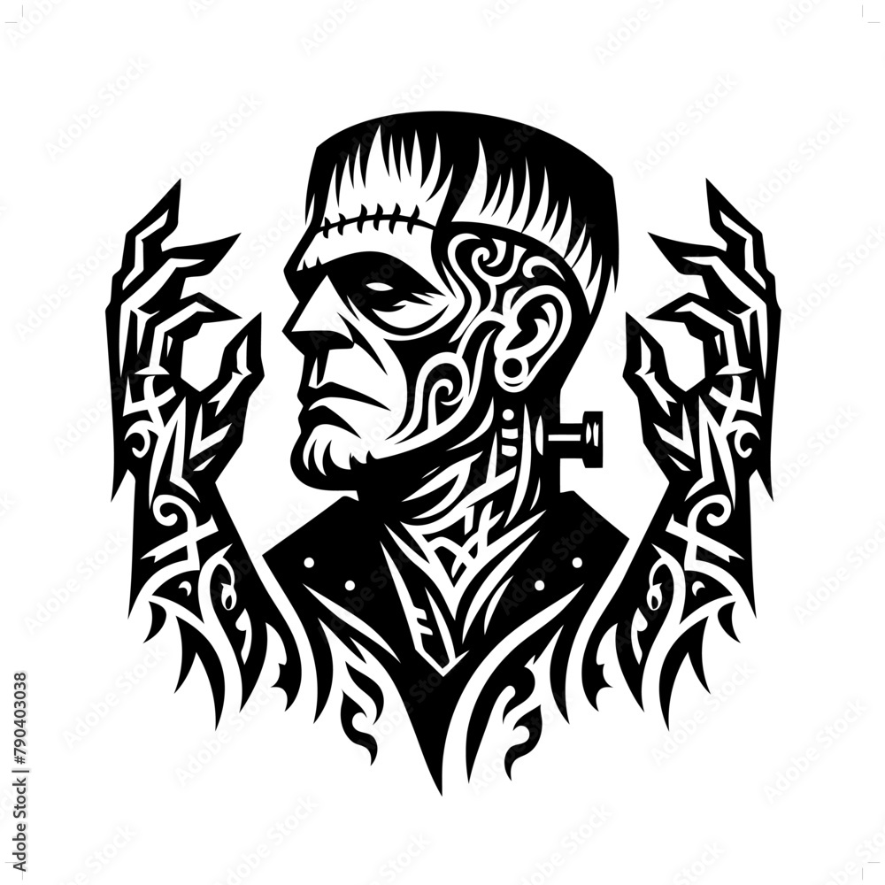 frankenstein in modern tribal tattoo, abstract line art of horror ...