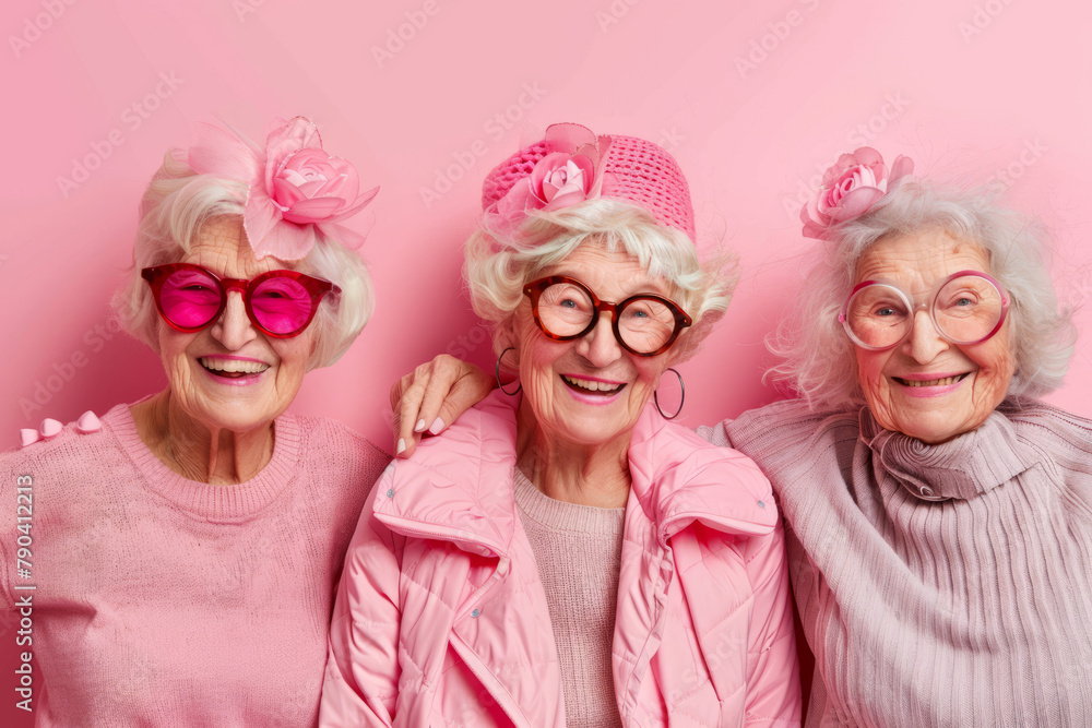 Happy cute old ladies with beautiful hair. Generative AI Stock Photo ...