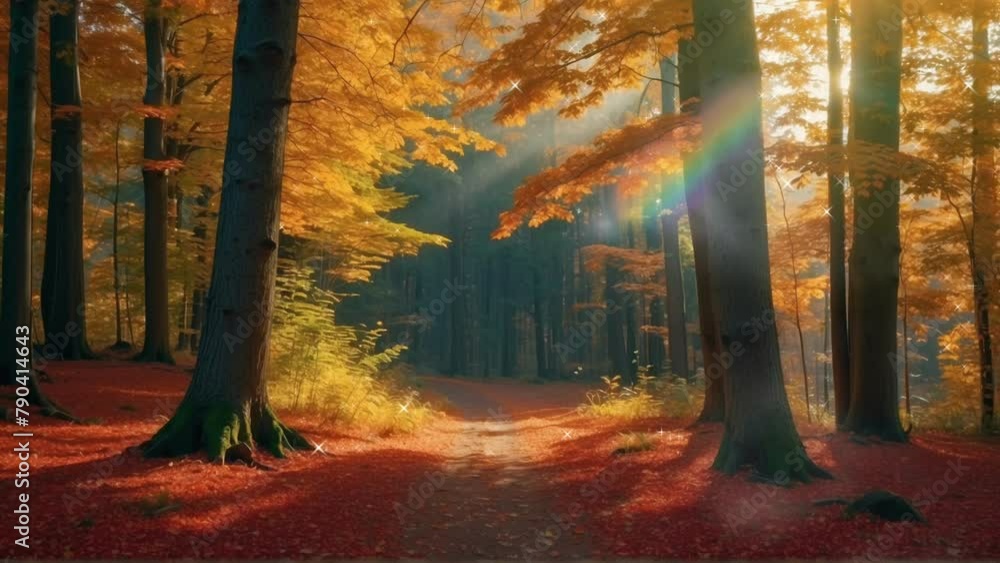 autumn in the forest, background, 4k, animation video, seamless looping ...