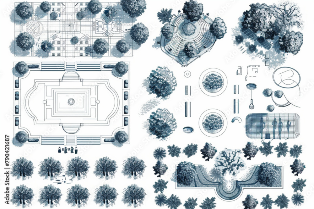 Architectural Drawings, people plan vector in park out door ...