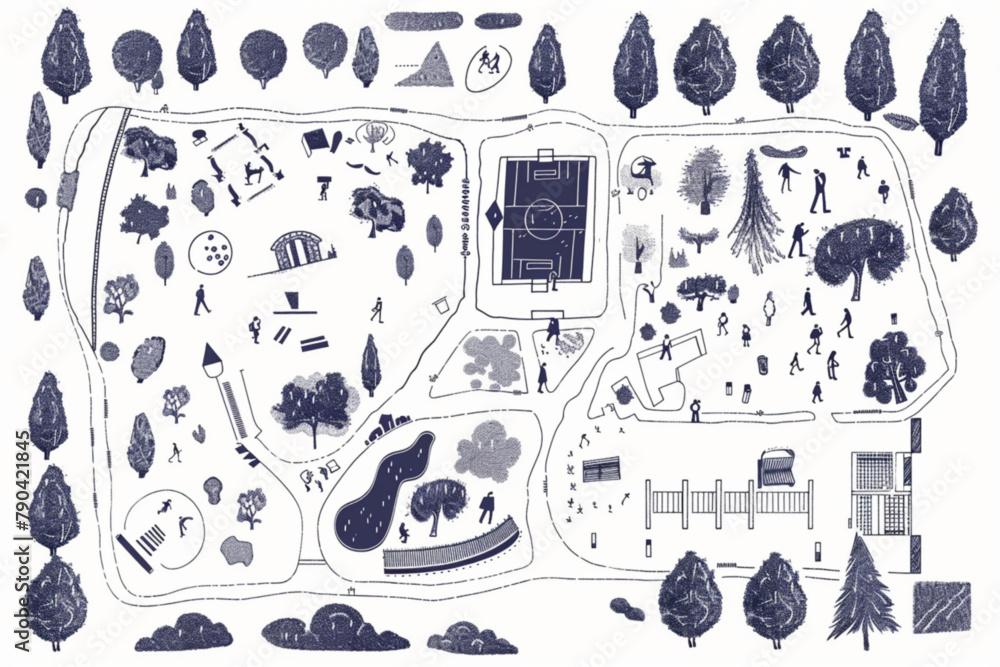 Vetor de Architectural Drawings, people plan vector in park out door ...