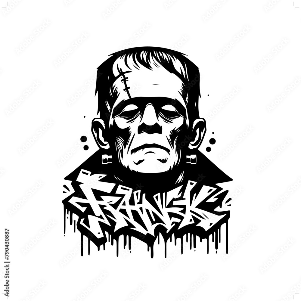 frankenstein silhouette, horror character in graffiti tag, hip hop ...