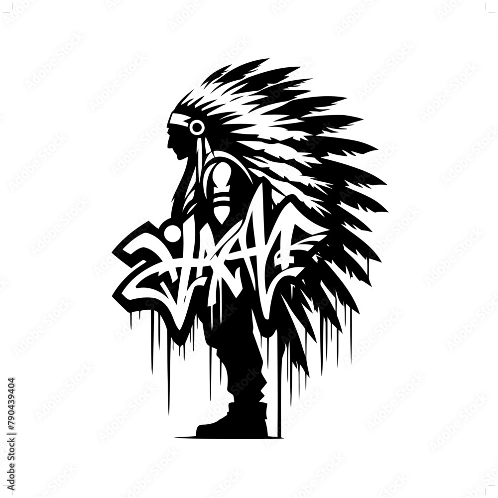 indian; native america silhouette, people in graffiti tag, hip hop ...