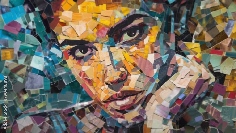 A woman's profile created from a collage of various images. Different ...