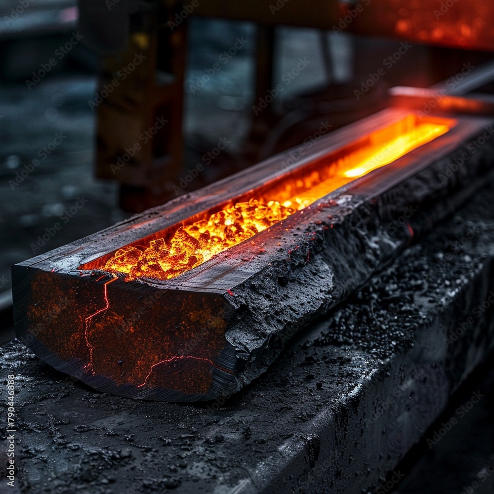 A timelapse style sequence of a steel beam being forged, molded, and ...