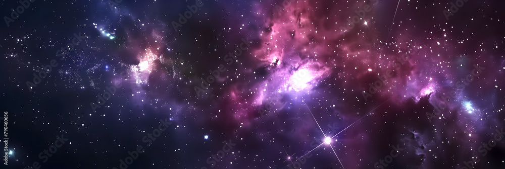 Concept of web banner. Magic color galaxy. Horizontal space background ...
