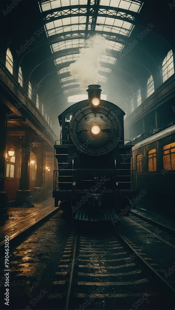 documentary extreme one point perspective wide angle scene of steam ...