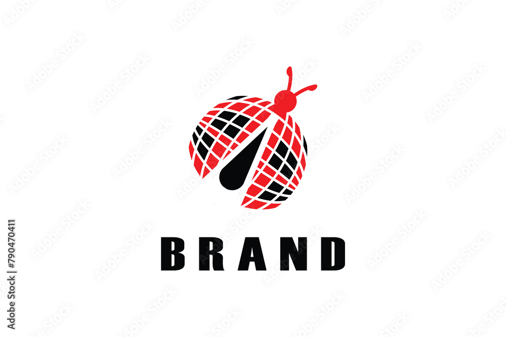 Vector illustration features a red and black insect with a globe on its ...
