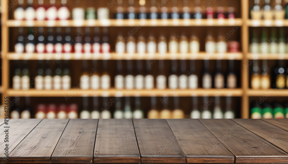 supermarket background and empty wooden table, beautiful grocery store ...