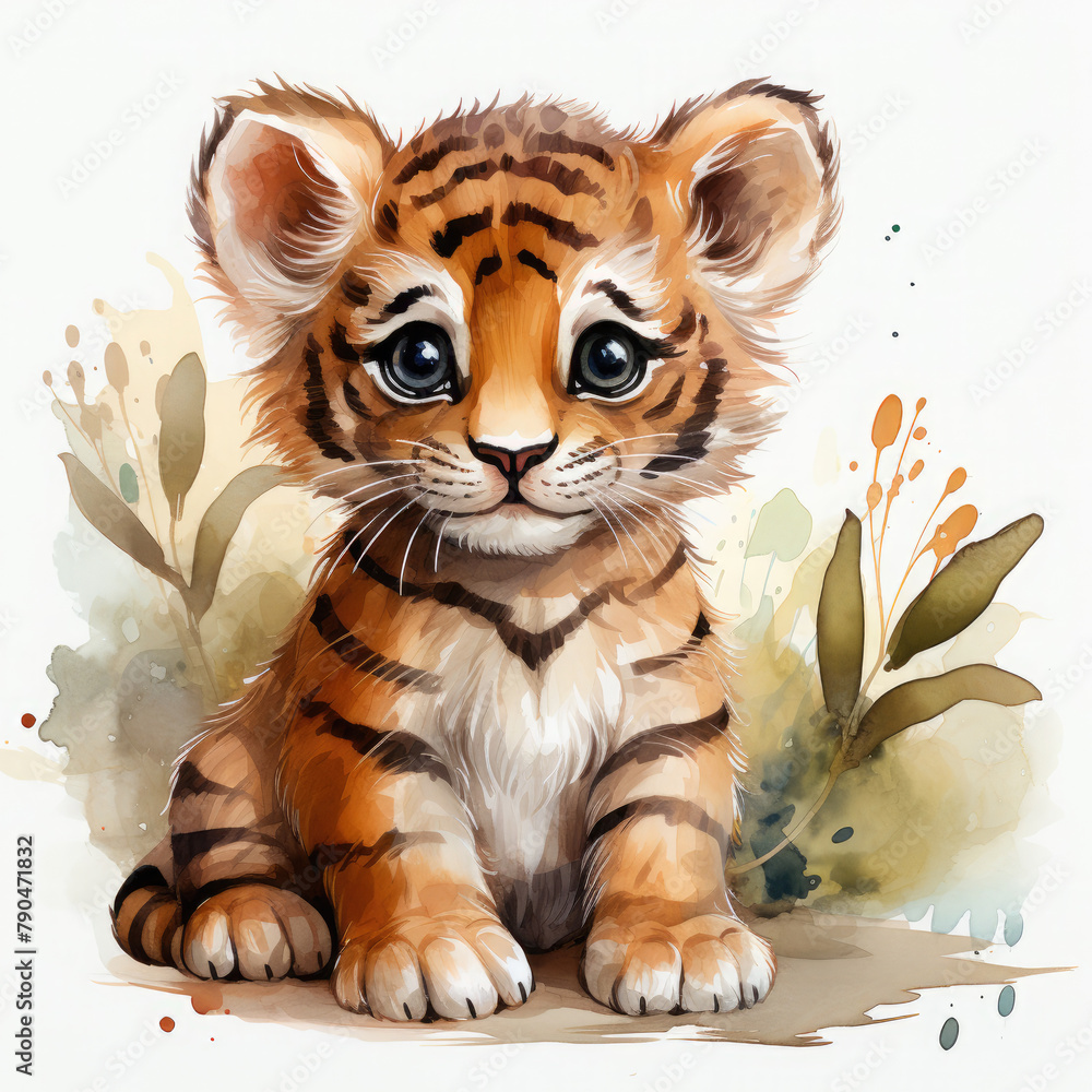 Watercolor Javan tiger, clipart Illustration, Generative Ai Stock ...