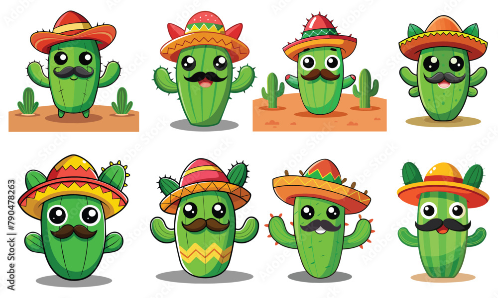 Vector of cactus tree with sombrero and Guiter and flowers with ...