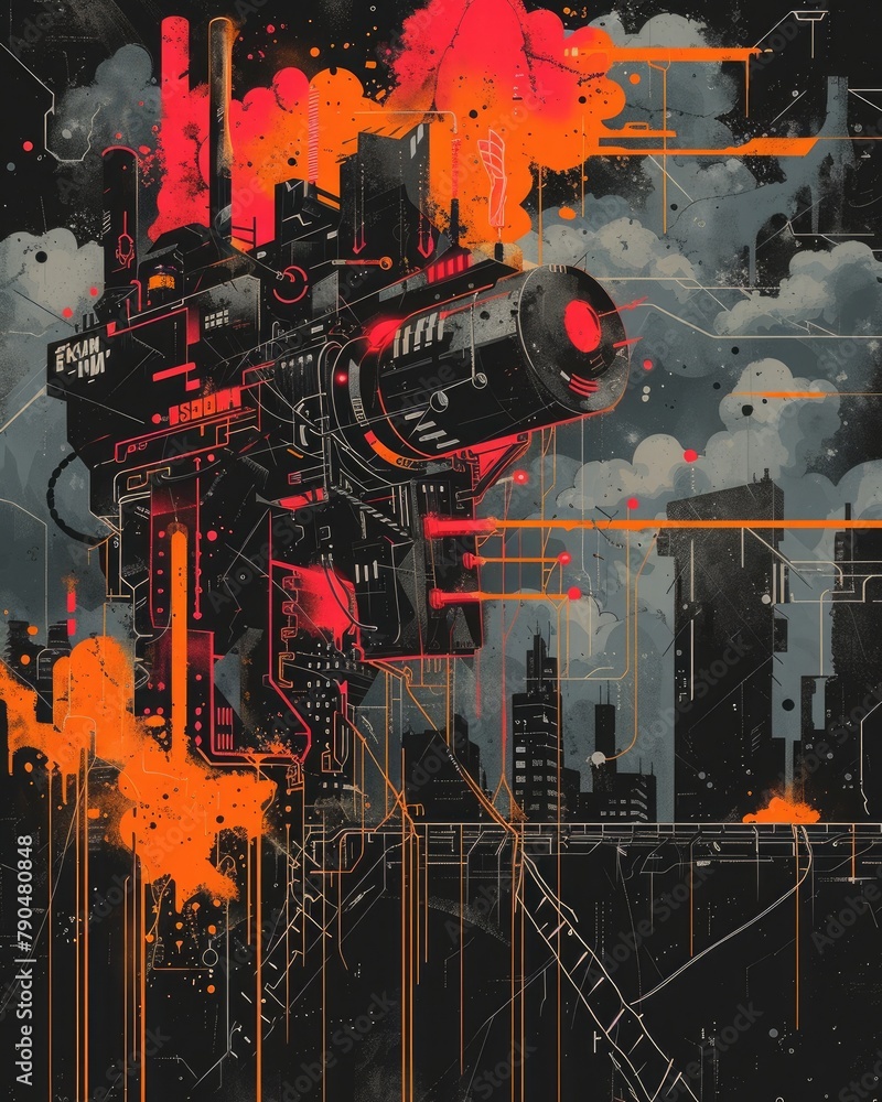 A dynamic composition of swirling lines and vibrant colors, merging ...