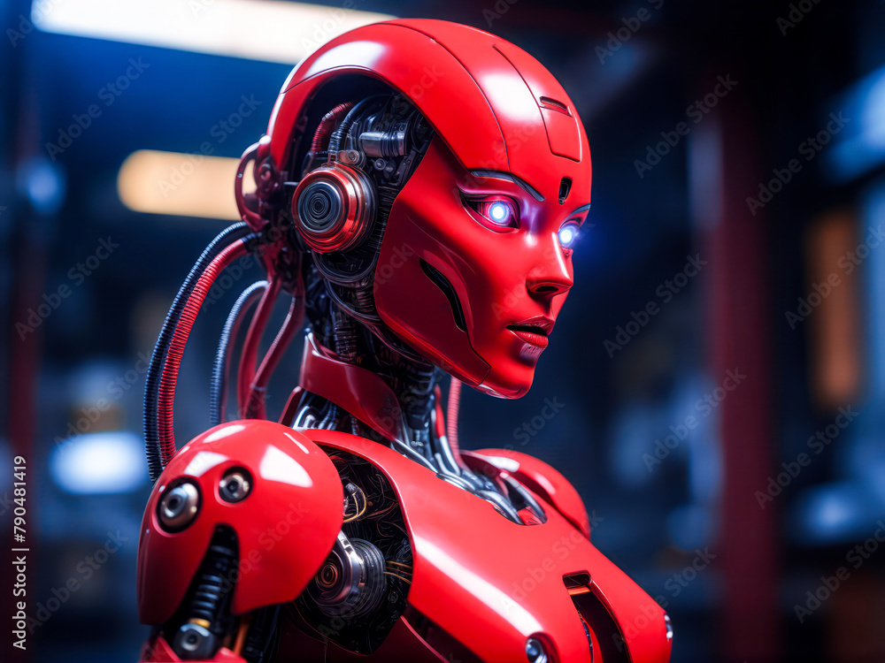 Red cyborg woman. Beautiful humanoid robot Stock Illustration | Adobe Stock