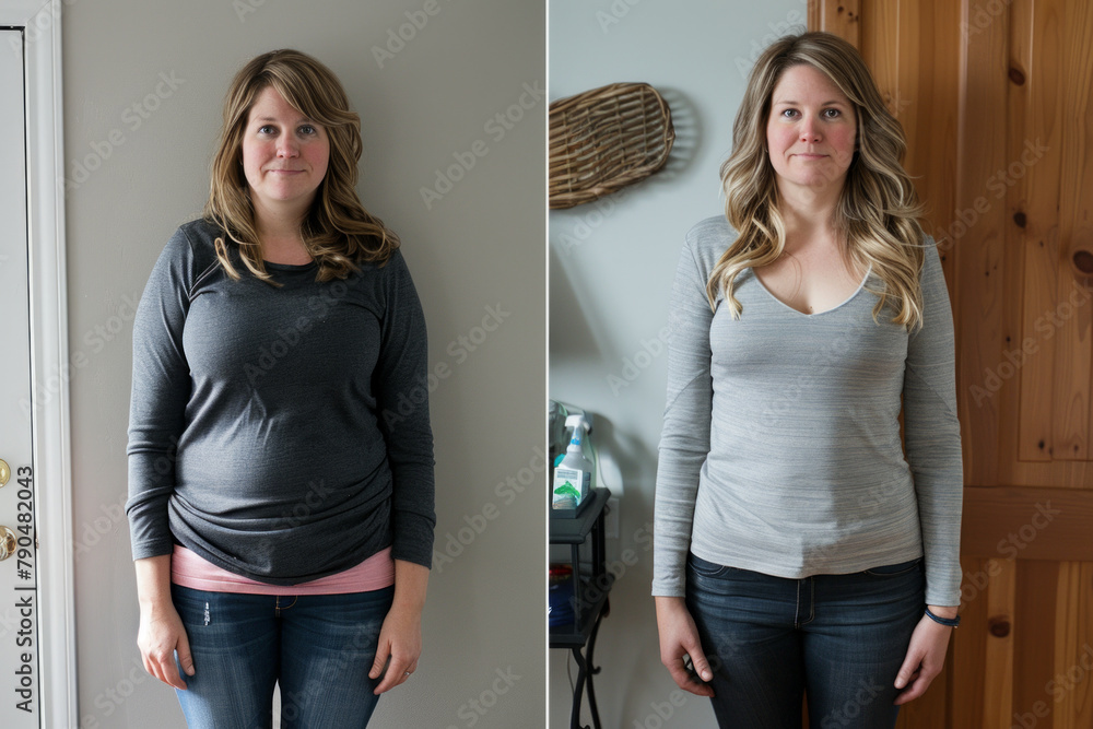 Side by side comparison of women before and after weight loss Stock ...