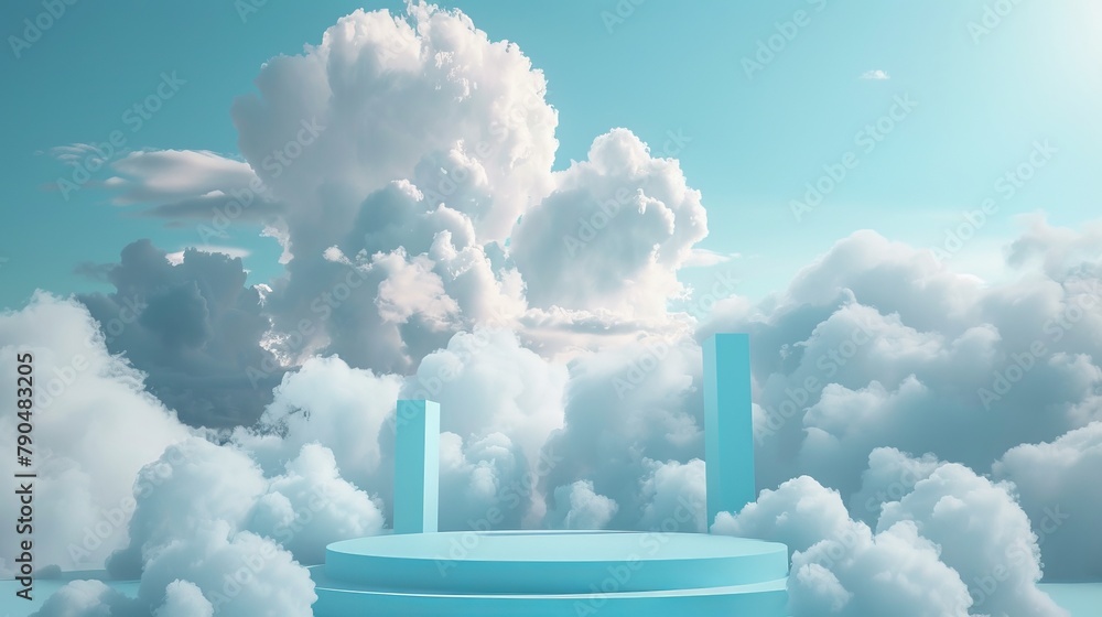 Cloud background podium blue 3d product sky white display platform ...