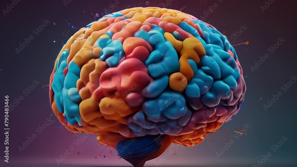 A detailed and colorful 3D model of the human brain. Vibrant colors ...