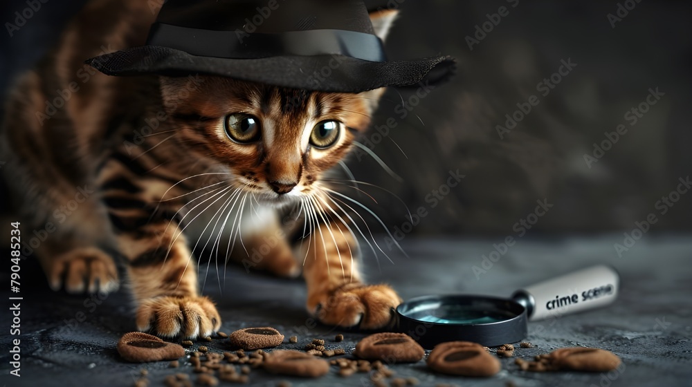 Cat detective, funny cute kitten wearing a detective's hat and ...
