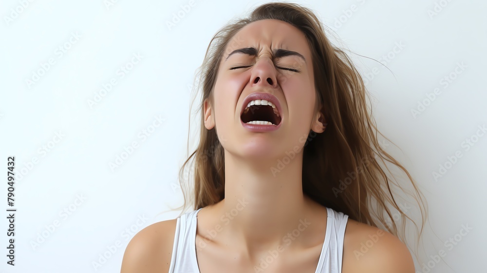 Foreign Woman Sideways, Sideways Body, Eyes Closed, Screaming, Hands ...