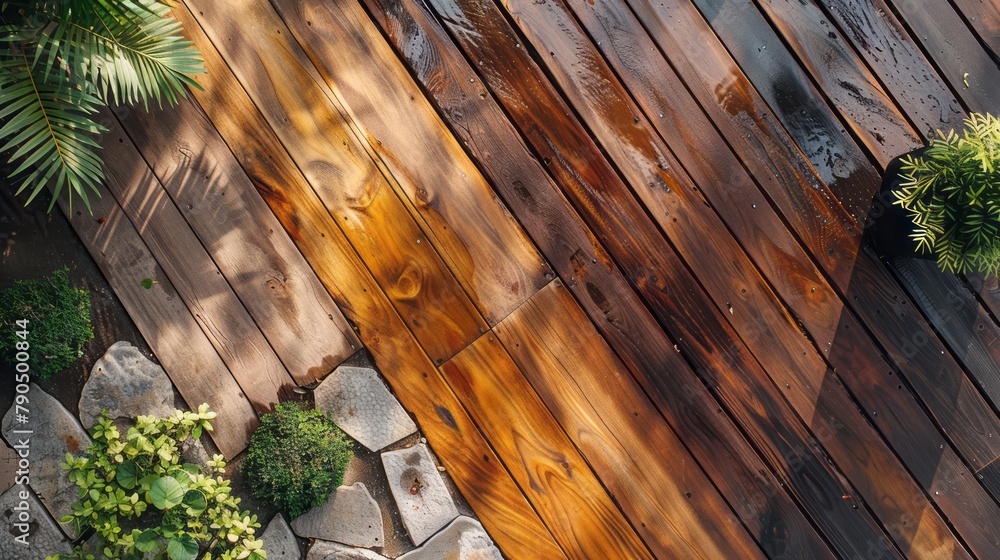 Wood deck renovation treatment. the person applying protective wood ...