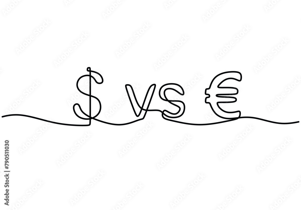 Dollar versus euro symbol in one continuous one line drawing art. Stock ...