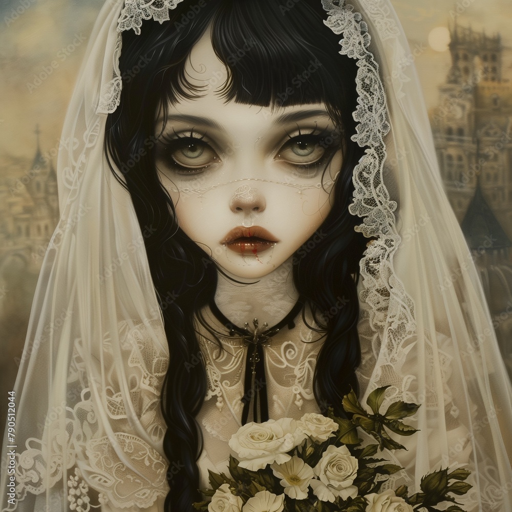 Una Linda Ilustración De Una Chica Gótica En Tonos Sepias Y Un Rostro