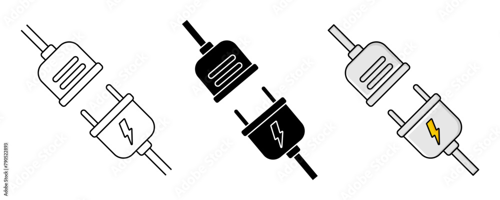 set of icons of electrical sockets with plugs. connection and ...