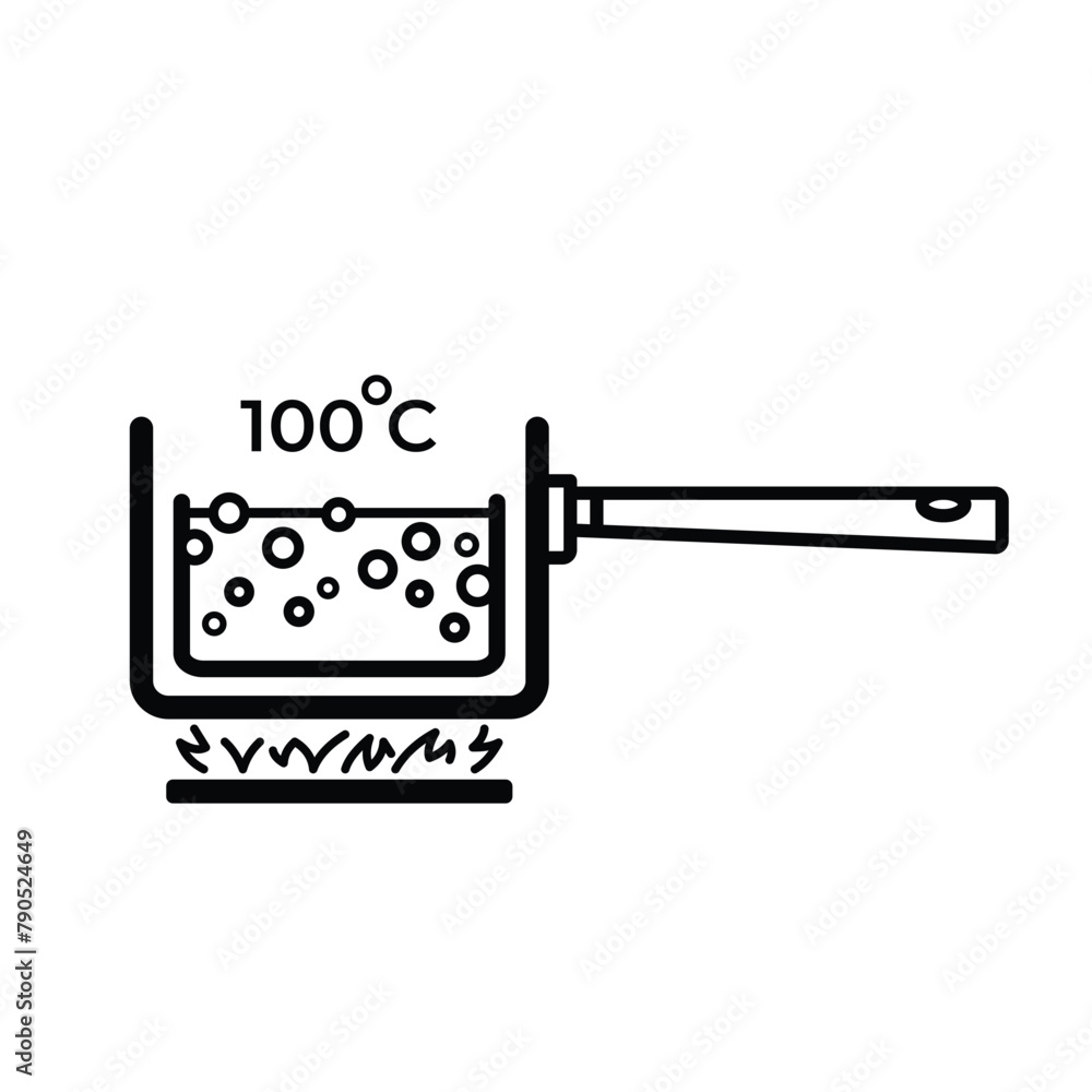 Boiling water sign icon outline illustration. Water in boiling pan on ...