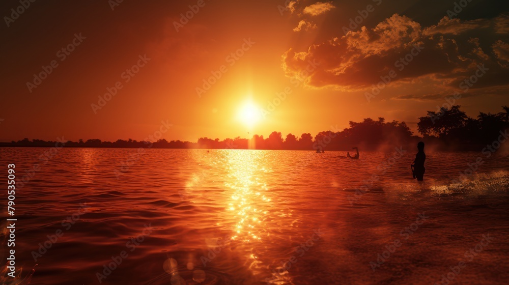 hot weather background, global warming, sun and red sea, the mercury ...