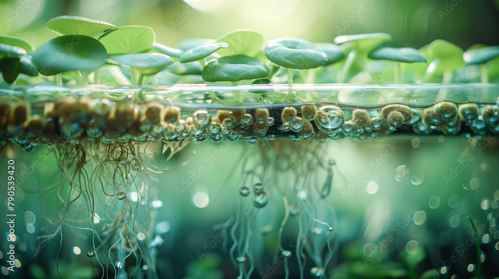 Light filters through hydroponic tubes, revealing roots and nutrient ...