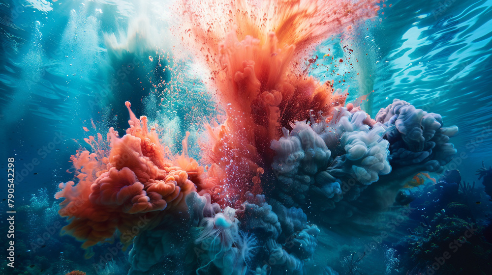 Underwater explosions of color, where the shockwaves create ripples ...