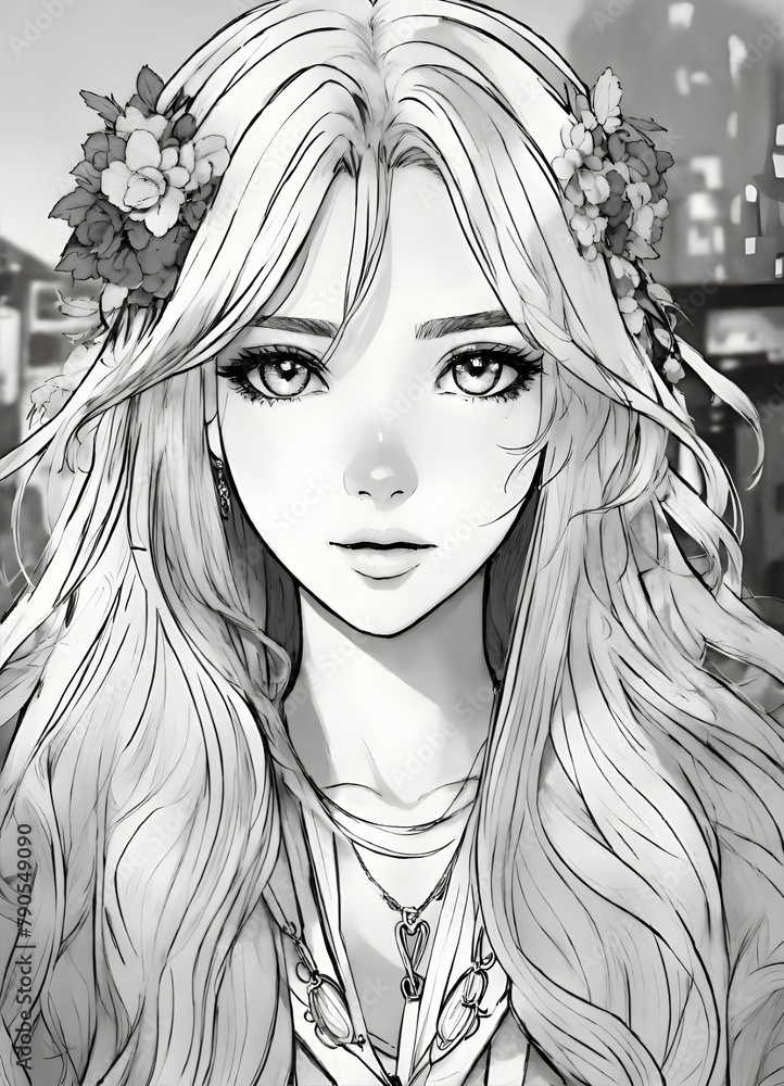 Black And White Diagram Of An Anime Human Face Suitable For Coloring It Is A Sketch That